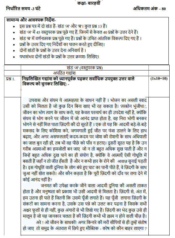 CBSE Class 12 Hindi Core Sample Paper 2023 CBSE Class 12 Hindi Core Sample Paper 2023